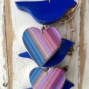 Blue Bird Decor. Wood Hearts With Rainbow Stripes. Love Bird ...