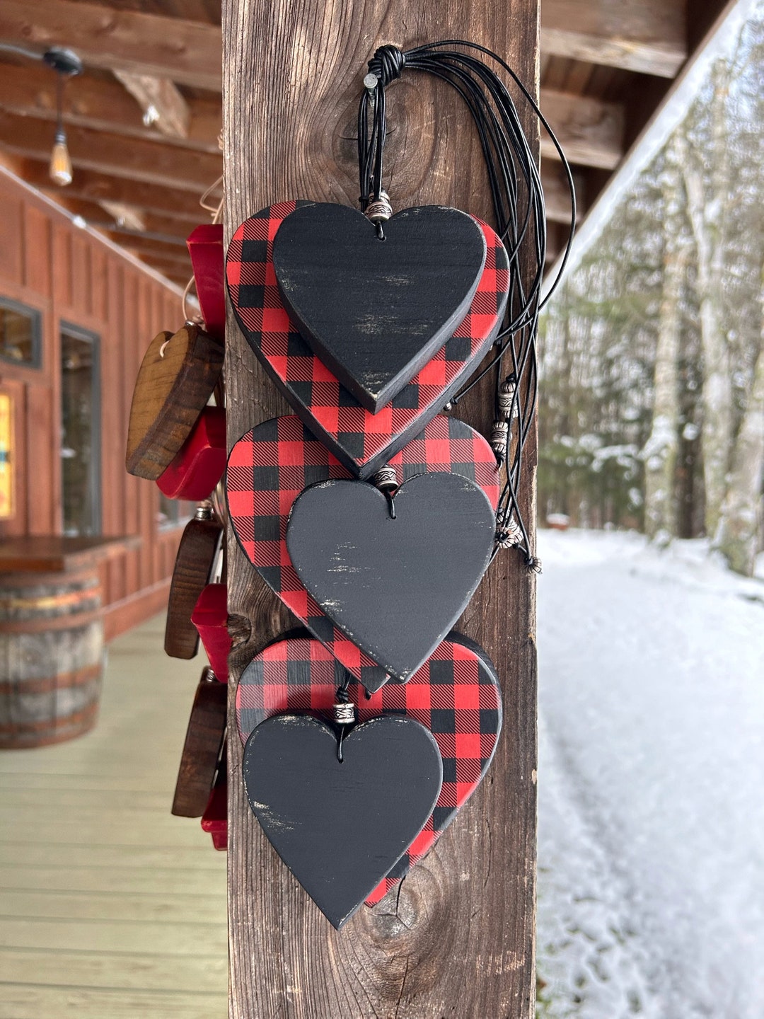 Wood Hearts With Buffalo Check Pattern. Black and Red Buffalo - Etsy