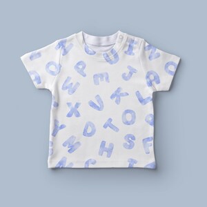 Cute Watercolor Light Blue Alphabet Seamless Pattern for Kids' Clothing ...