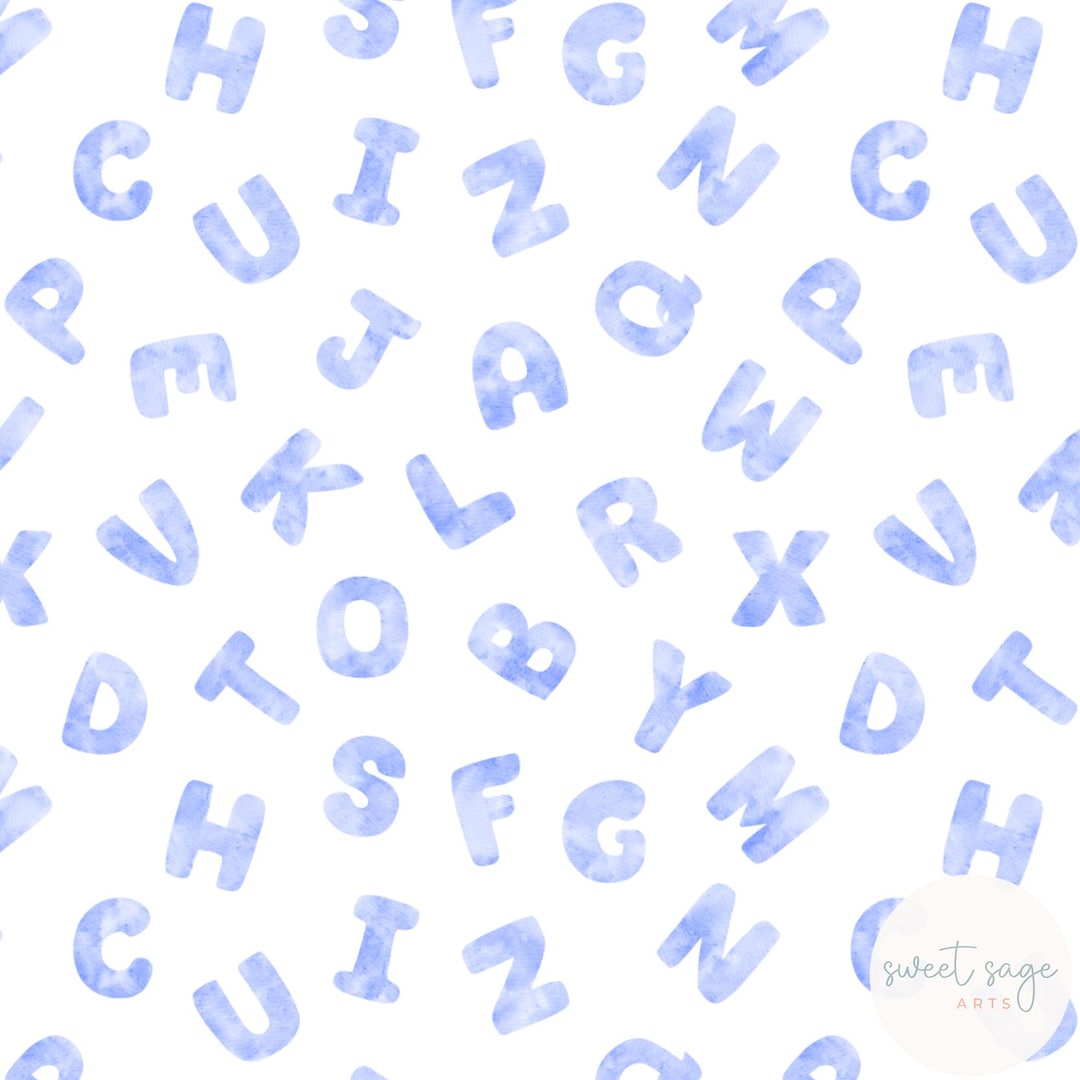 Cute Watercolor Light Blue Alphabet Seamless Pattern for Kids' Clothing ...