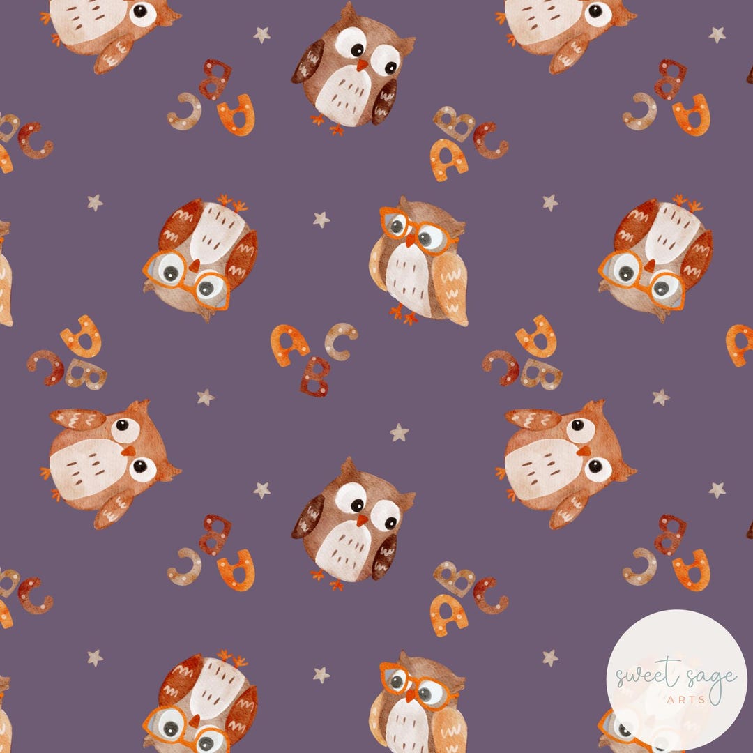 Hand-drawn Smarty Owls With Glasses, Surrounded by ABC Letters and Tiny ...