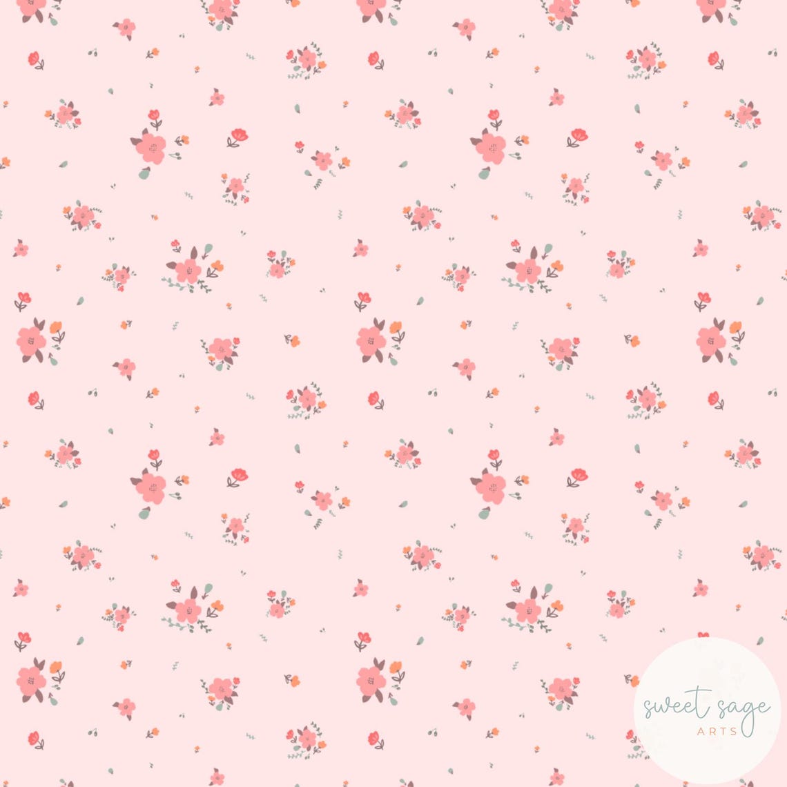 Hand-drawn Ditsy Pastel Pink Spring Flower Seamless Pattern for Fabrics ...