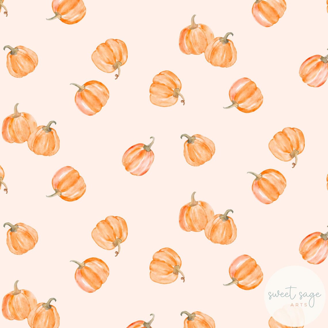 Hand-painted Watercolor Style Cute Autumn Pumpkin Seamless Pattern for ...