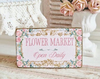 Dollhouse Miniature, Flower Market Sign, Floral Picture, Shop Open ...