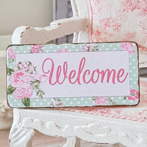 Dollhouse Miniature Welcome Sign Pink Floral Picture Home - Etsy