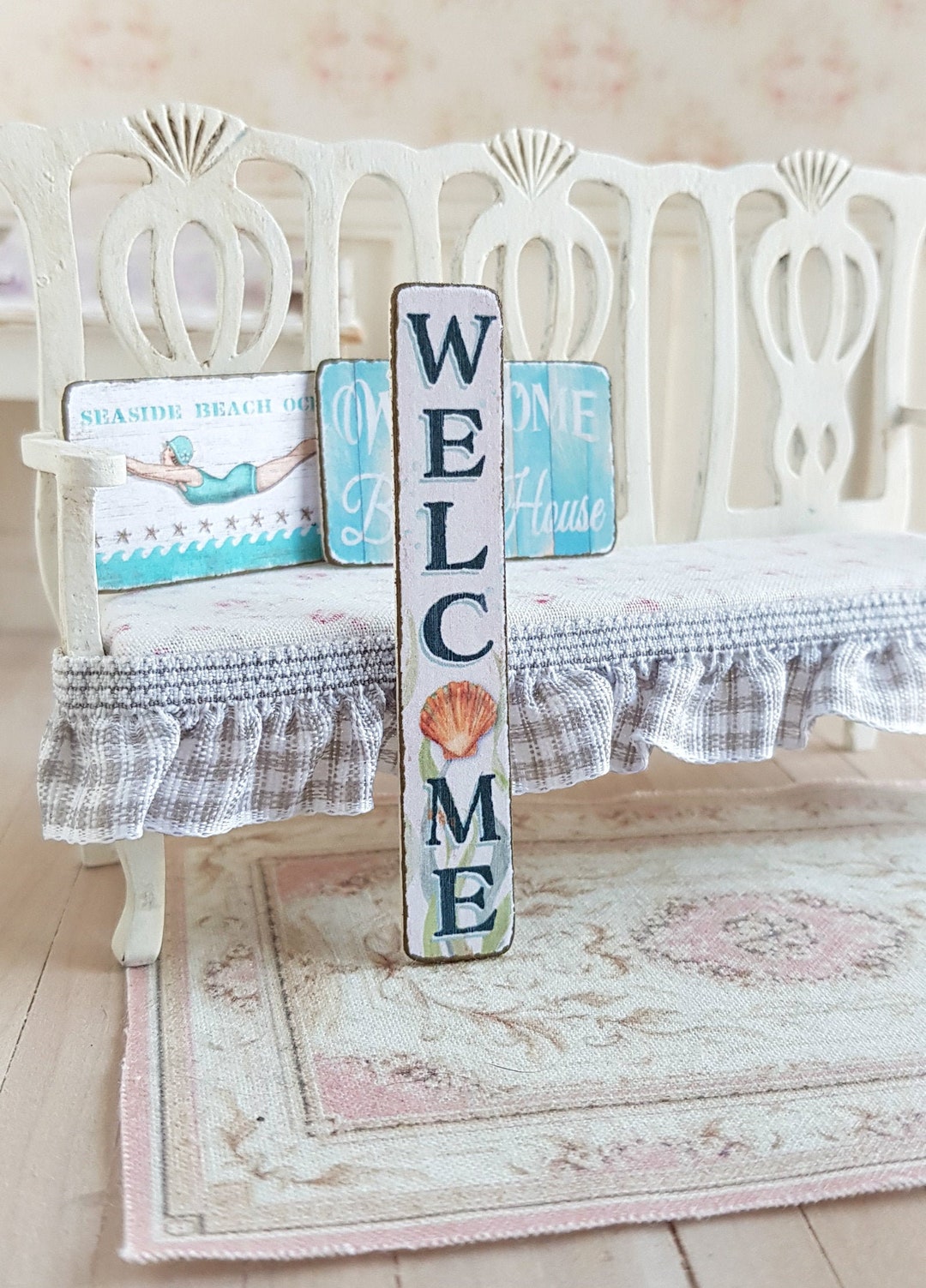 Dollhouse Miniature, Welcome Sign, Beach Hut Decor, Seaside Picture ...