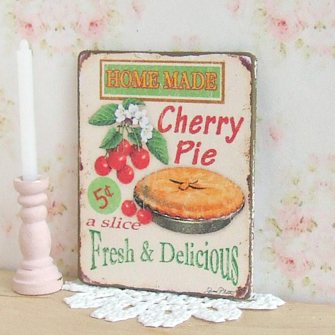 Dollhouse Miniature, Cherry Pie Sign, Food Plaque, Dolls House Picture ...