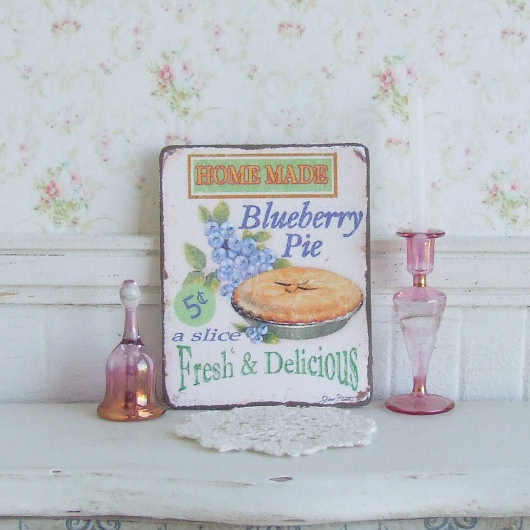 Dollhouse Miniature, Blueberry Pie Sign, Food Plaque, Shop Picture ...