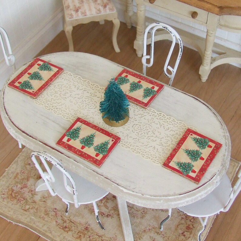 Dollhouse Miniature, Christmas Placemats, Red Tree Design, Table ...