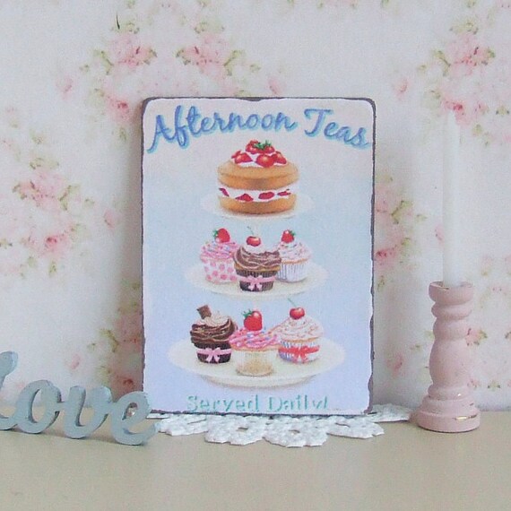 Dollhouse Miniature Afternoon Teas Sign Cake Picture Tea | Etsy