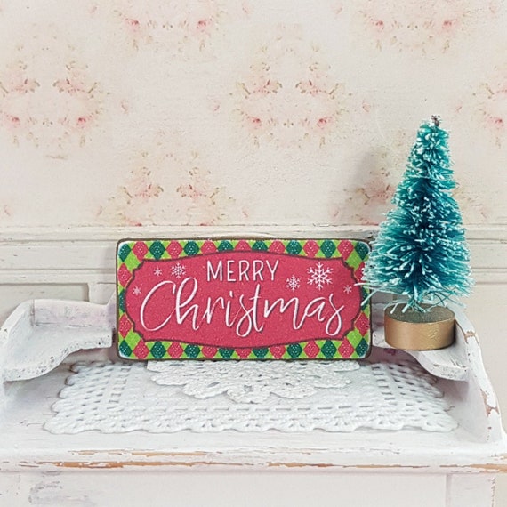 Dollhouse Miniature Merry Christmas Sign Red and Green - Etsy