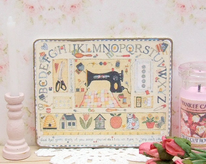 Dollhouse Miniature Alphabet Sampler Sewing Machine Plaque | Etsy