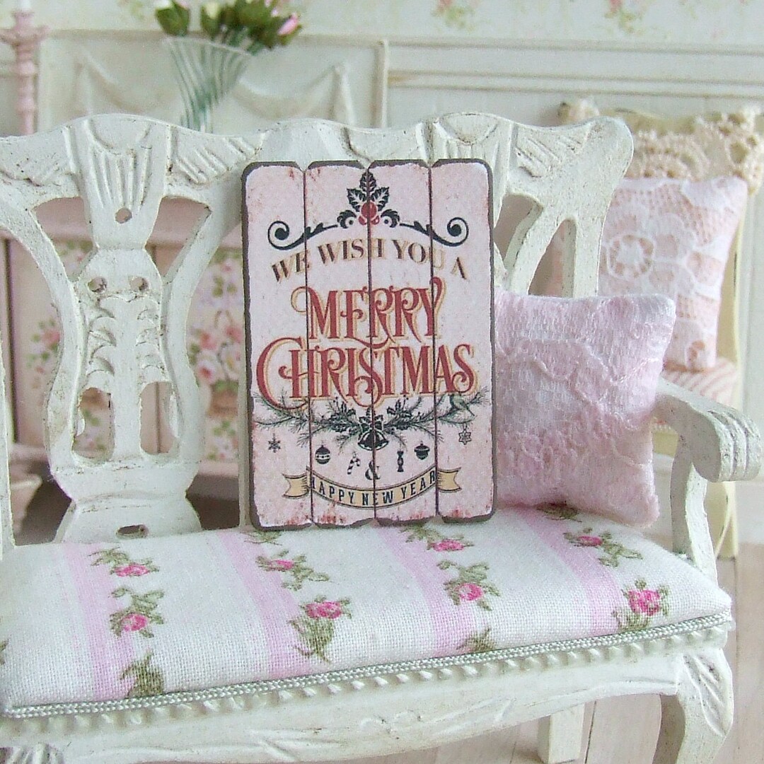 Dollhouse Miniature, Merry Christmas Sign, Festive Picture, New Year ...