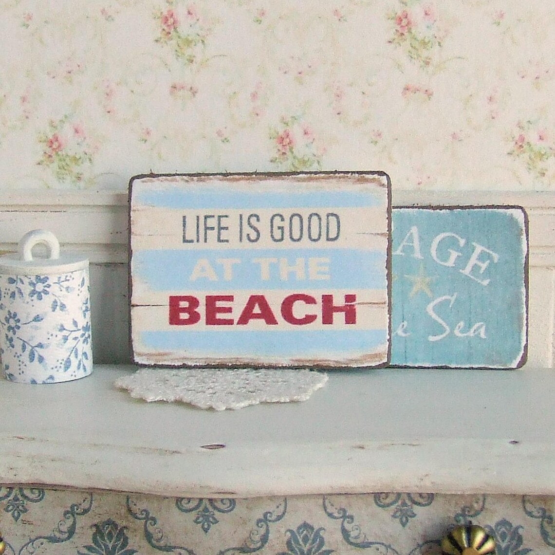 Dollhouse Miniature, Beach Sign, Seaside Plaque, Nautical Picture ...