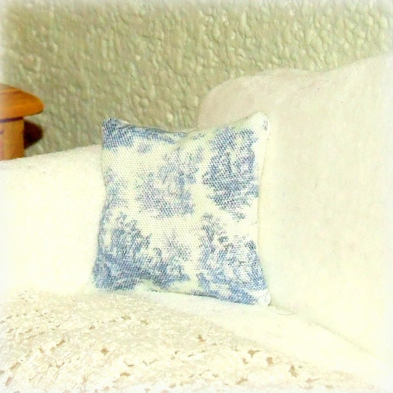 Dollhouse Miniature, Blue Toile Cushion, Dolls House Pillow, French ...