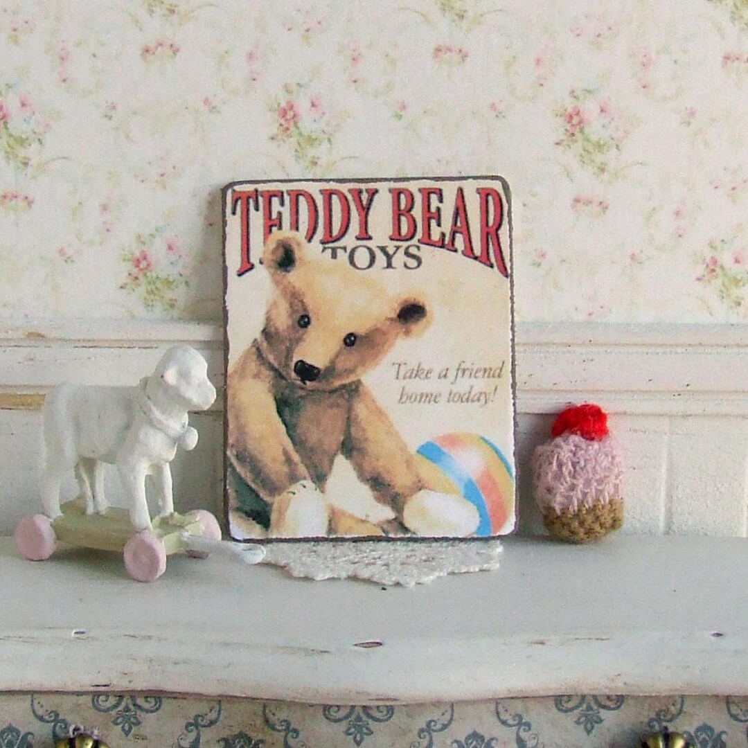 Dollhouse Miniature, Teddy Bear Sign, Toy Shop Picture, Nursery Print ...