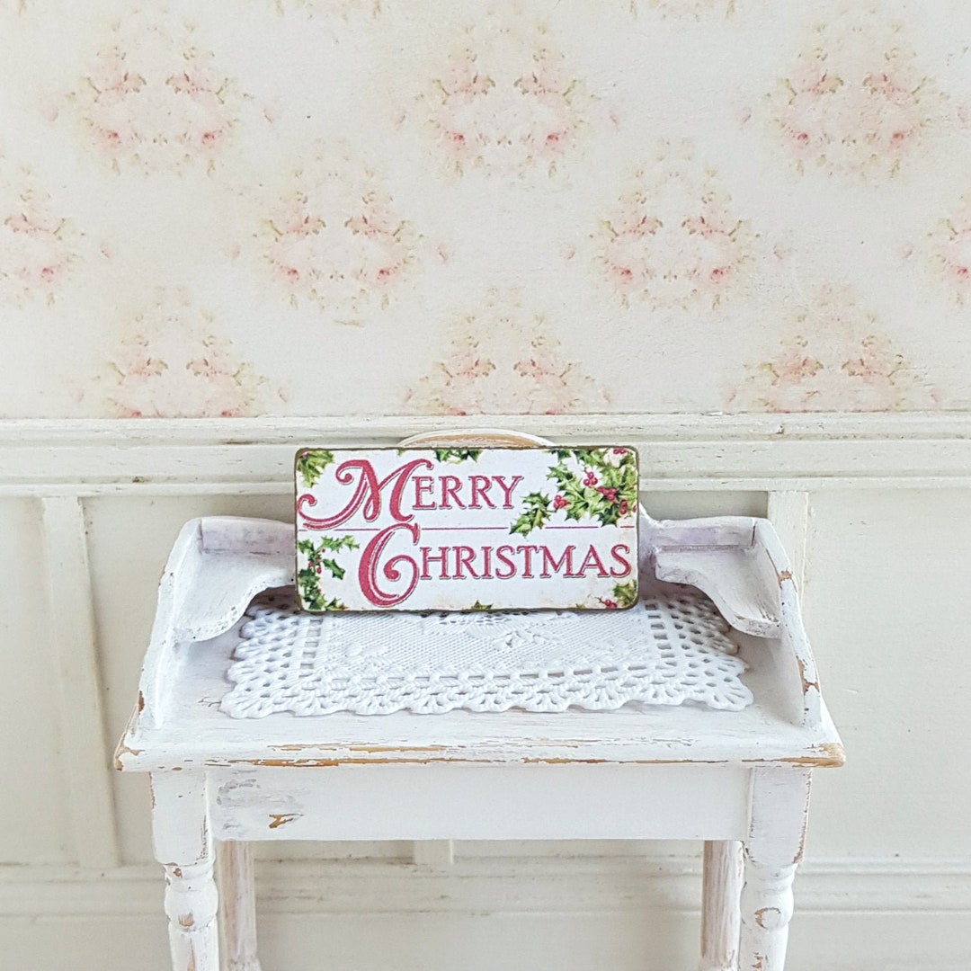 Dollhouse Miniature, Merry Christmas Sign, Holly Picture, Dolls House ...