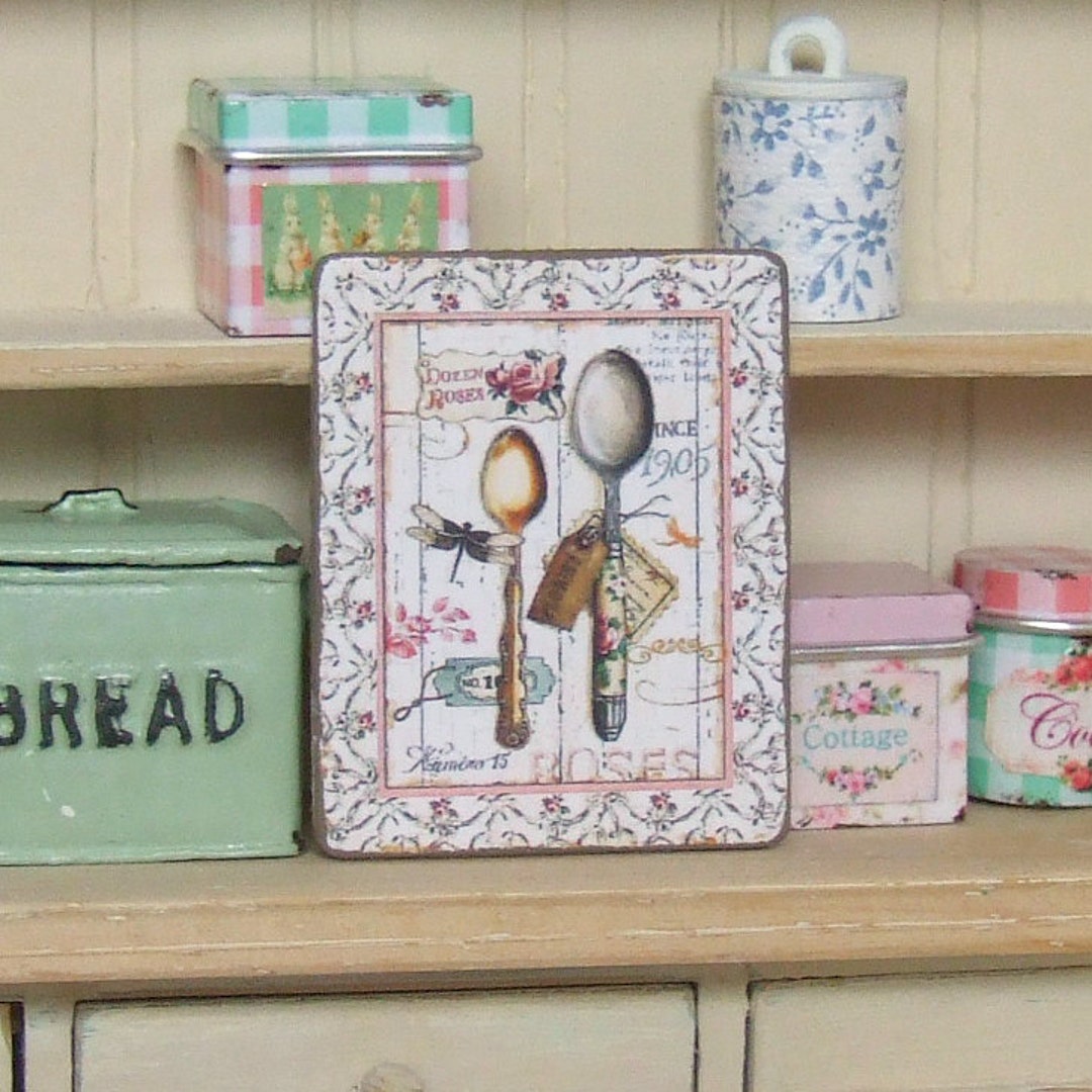 Dollhouse Miniature, Spoons Sign, Cutlery Plaque, Kitchen Picture, Tea ...