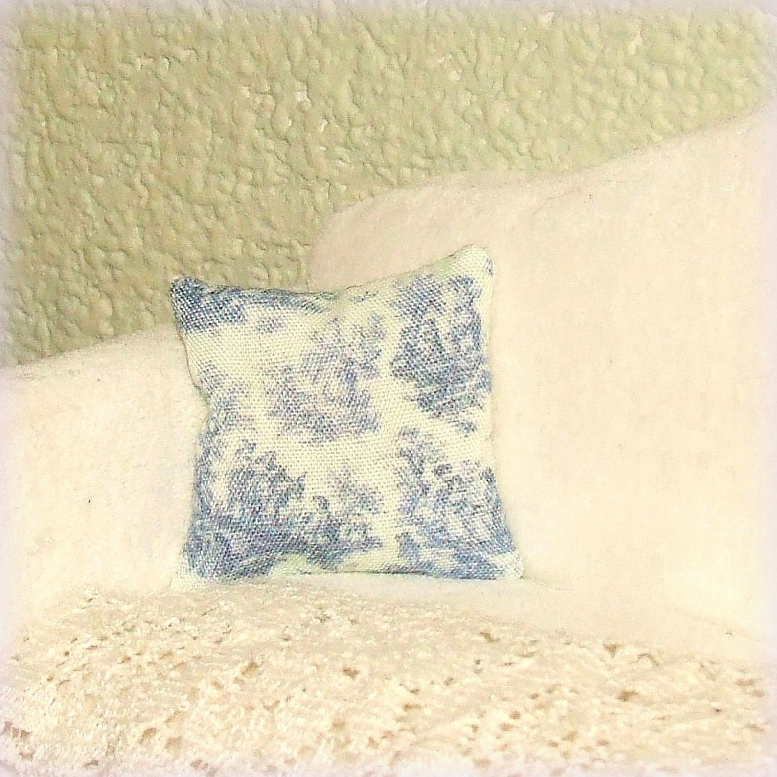 Dollhouse Miniature, Blue Toile Cushion, Dolls House Pillow, French ...
