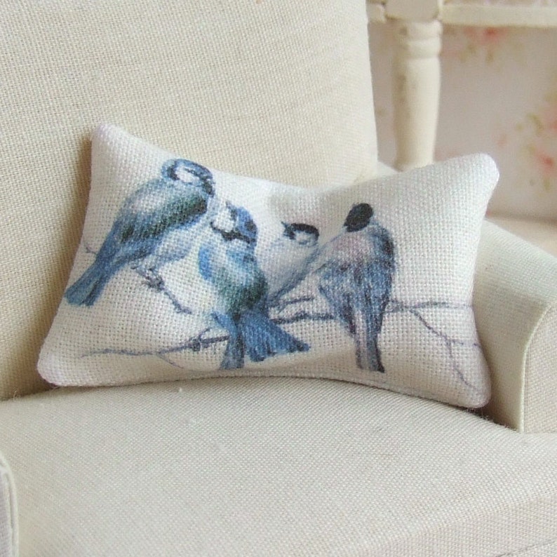 Dollhouse Miniature Blue Birds Cushion Dolls House Pillow - Etsy