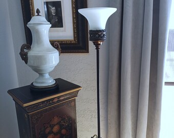 Lamp, Table Torchiere Lamp With Stain Glass Globe and Black Base - Etsy