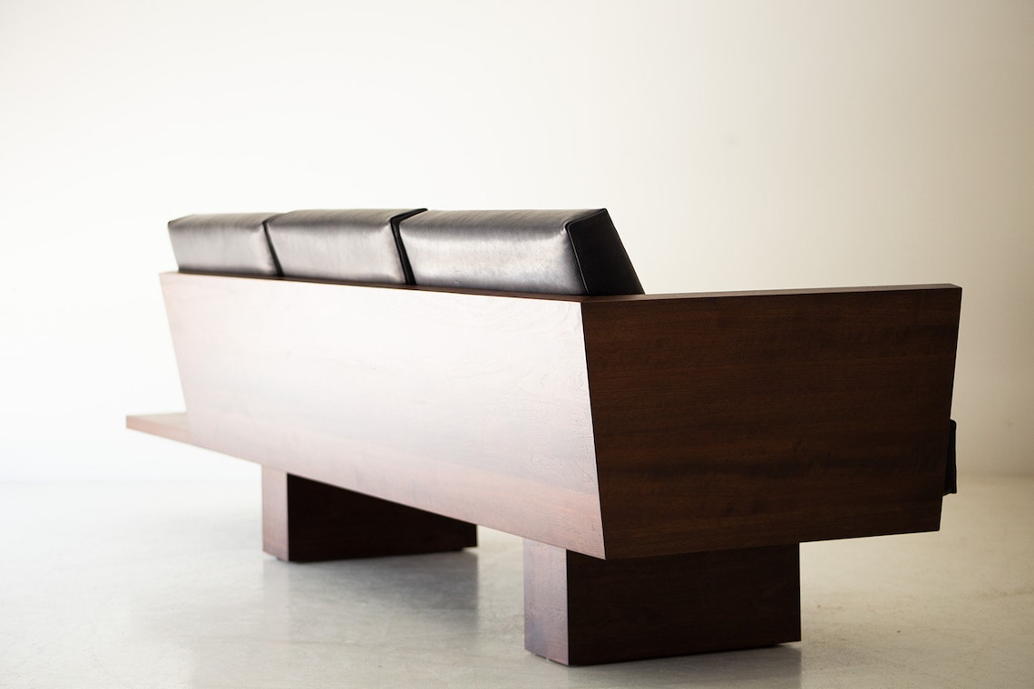 Modern Walnut Leather Sofa the Suelo - Etsy