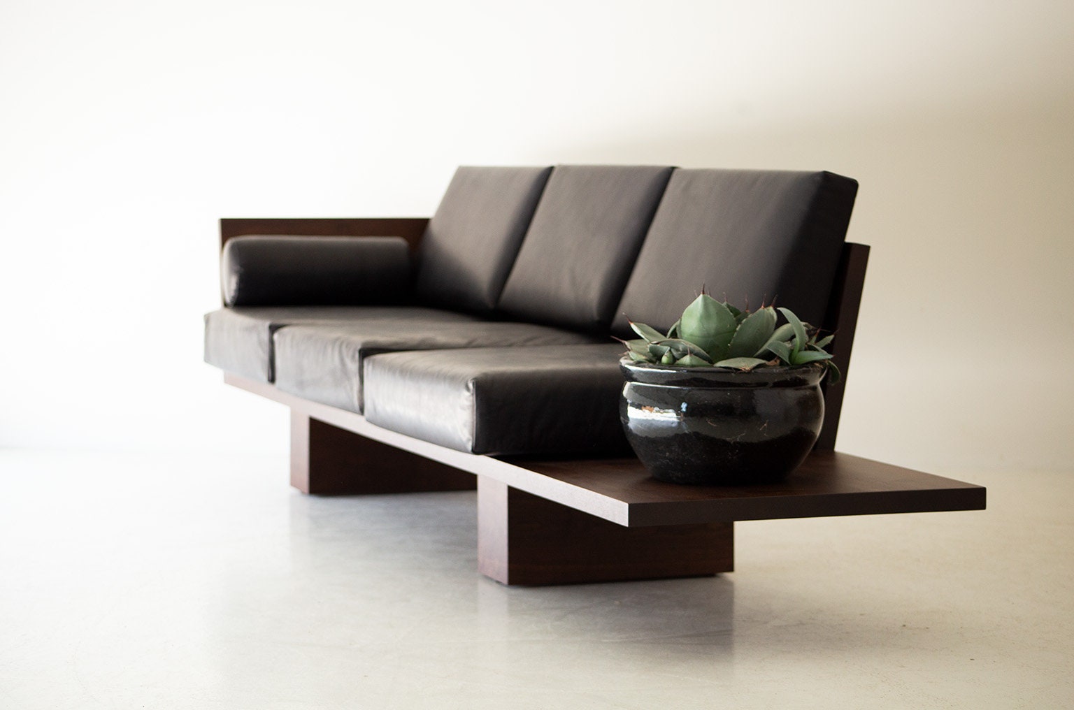 Modern Walnut Leather Sofa the Suelo Etsy UK
