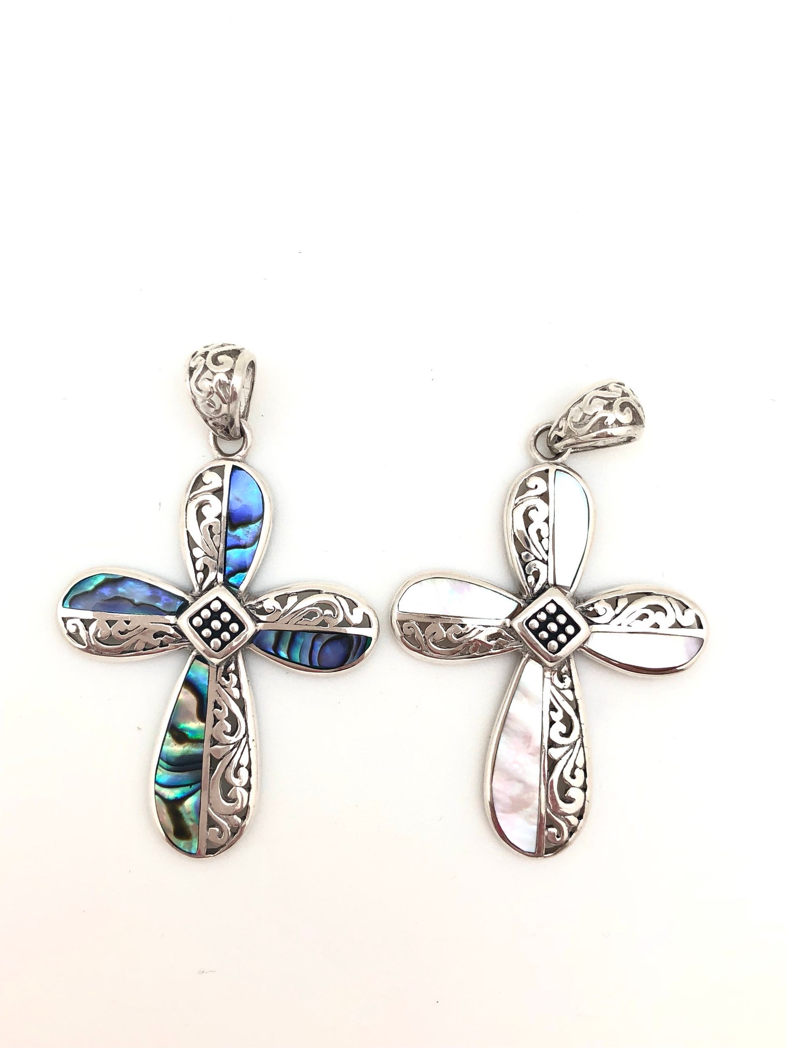 Sterling Silver Abalone or Mother of Pearl Bali Cross - Etsy