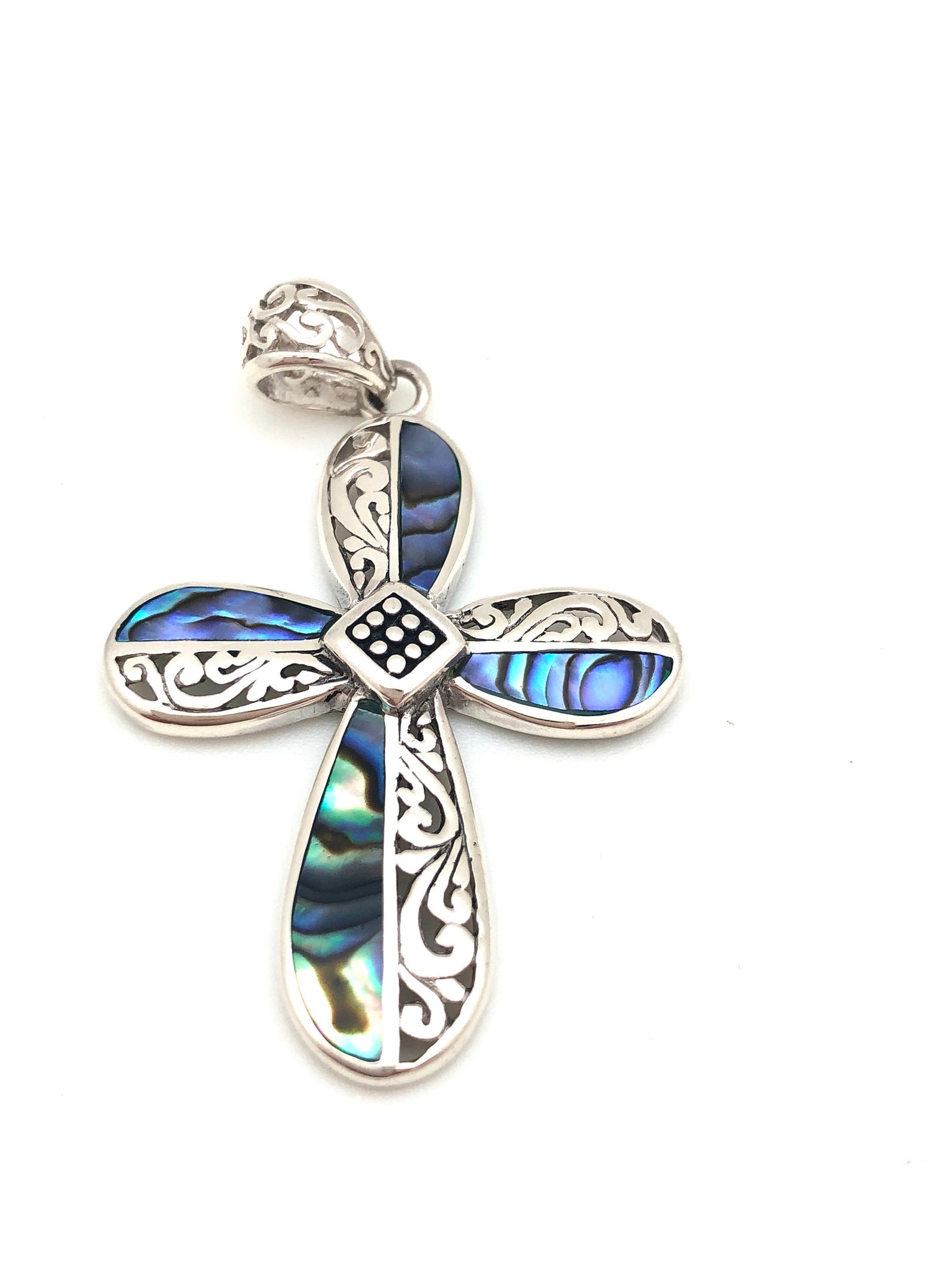 Sterling Silver Abalone or Mother of Pearl Bali Cross - Etsy