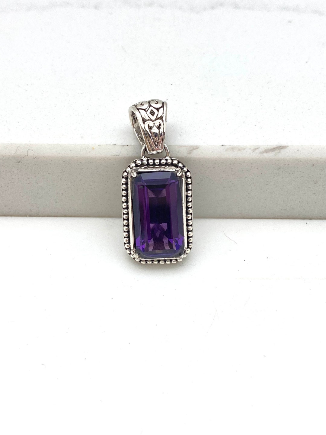 Sterling Silver Emerald Cut Rectangular Amethyst Pendant - Etsy