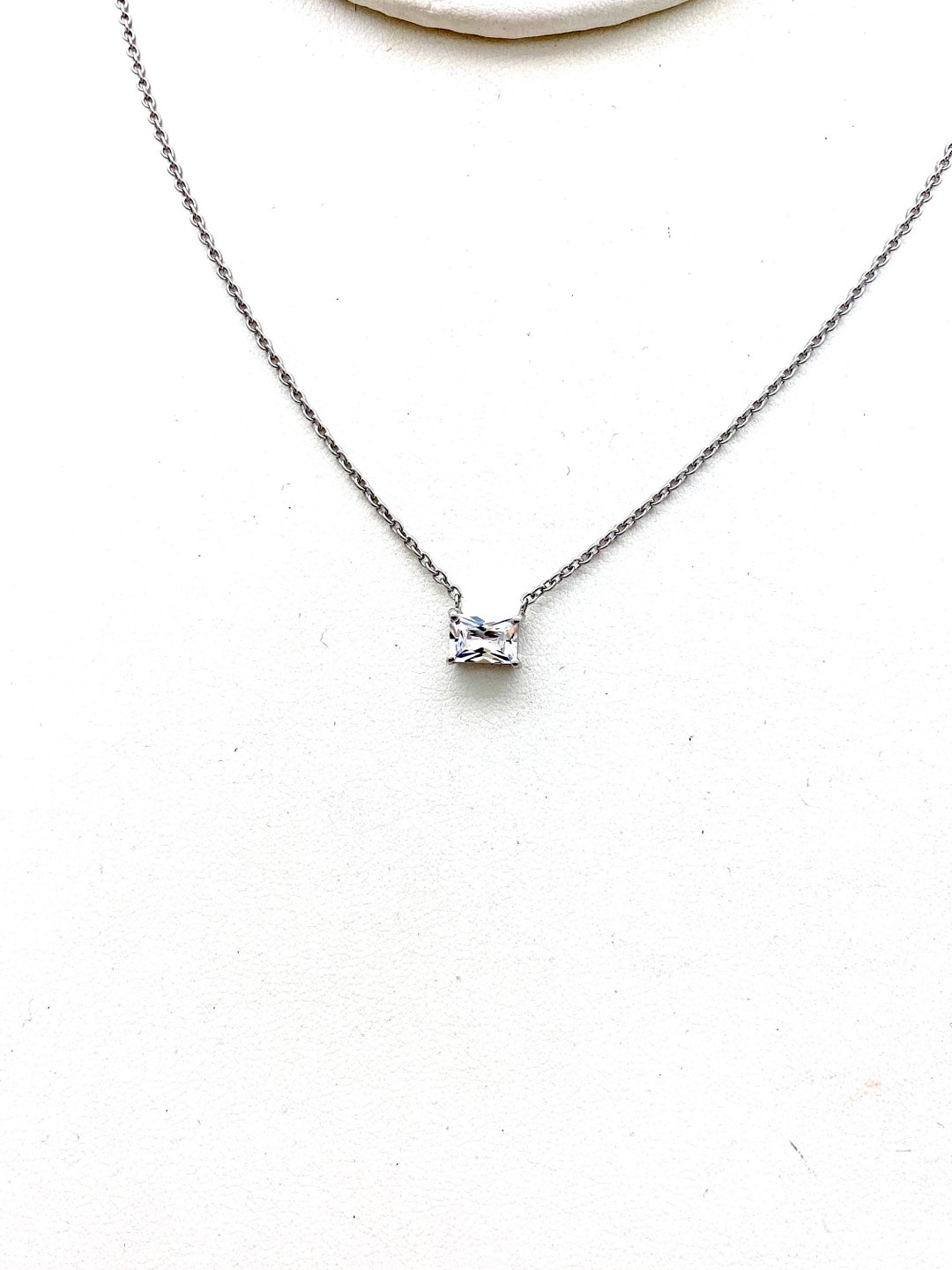Sterling Silver Rectangular Solitaire Necklace - Etsy