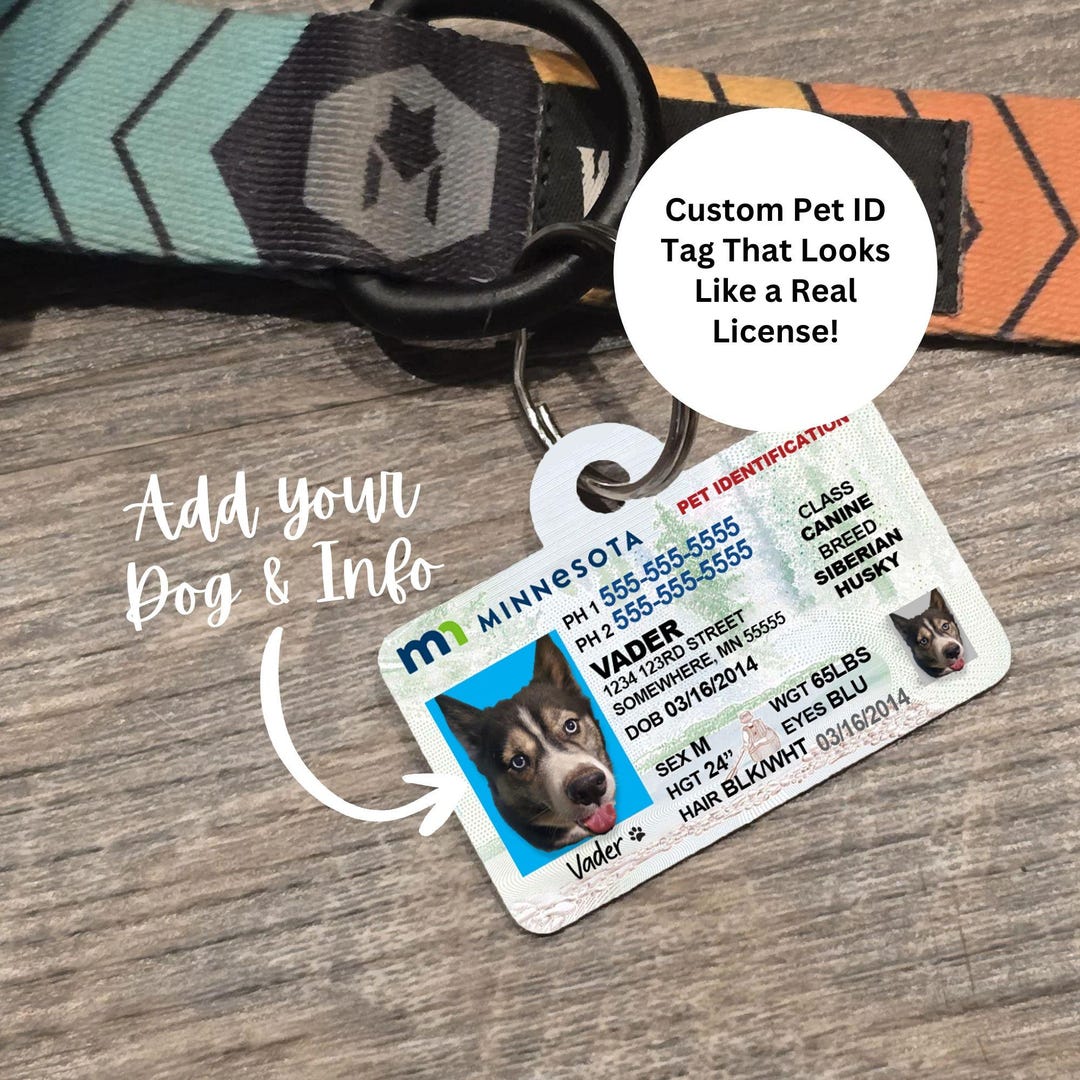 Custom Dog ID Tag Looks Like Driver License Personalized Pet Tag With ...