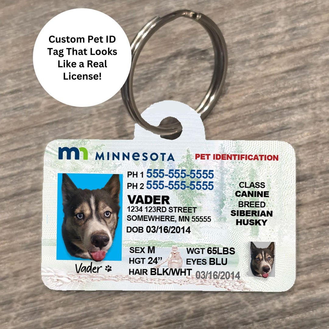Custom Dog ID Tag Minnesota Driver License Style Personalized Pet Tag ...