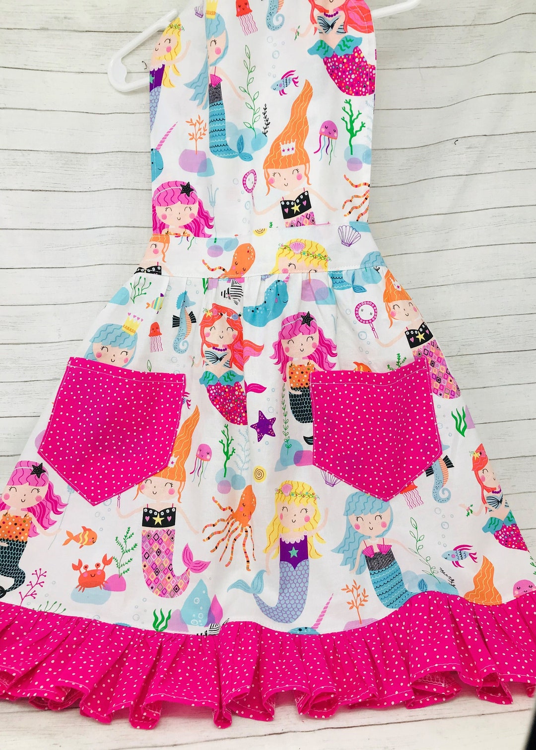 Girls Mermaid Apron Handmade, Pink Mermaid Apron, Little Girl’s Mermaid ...