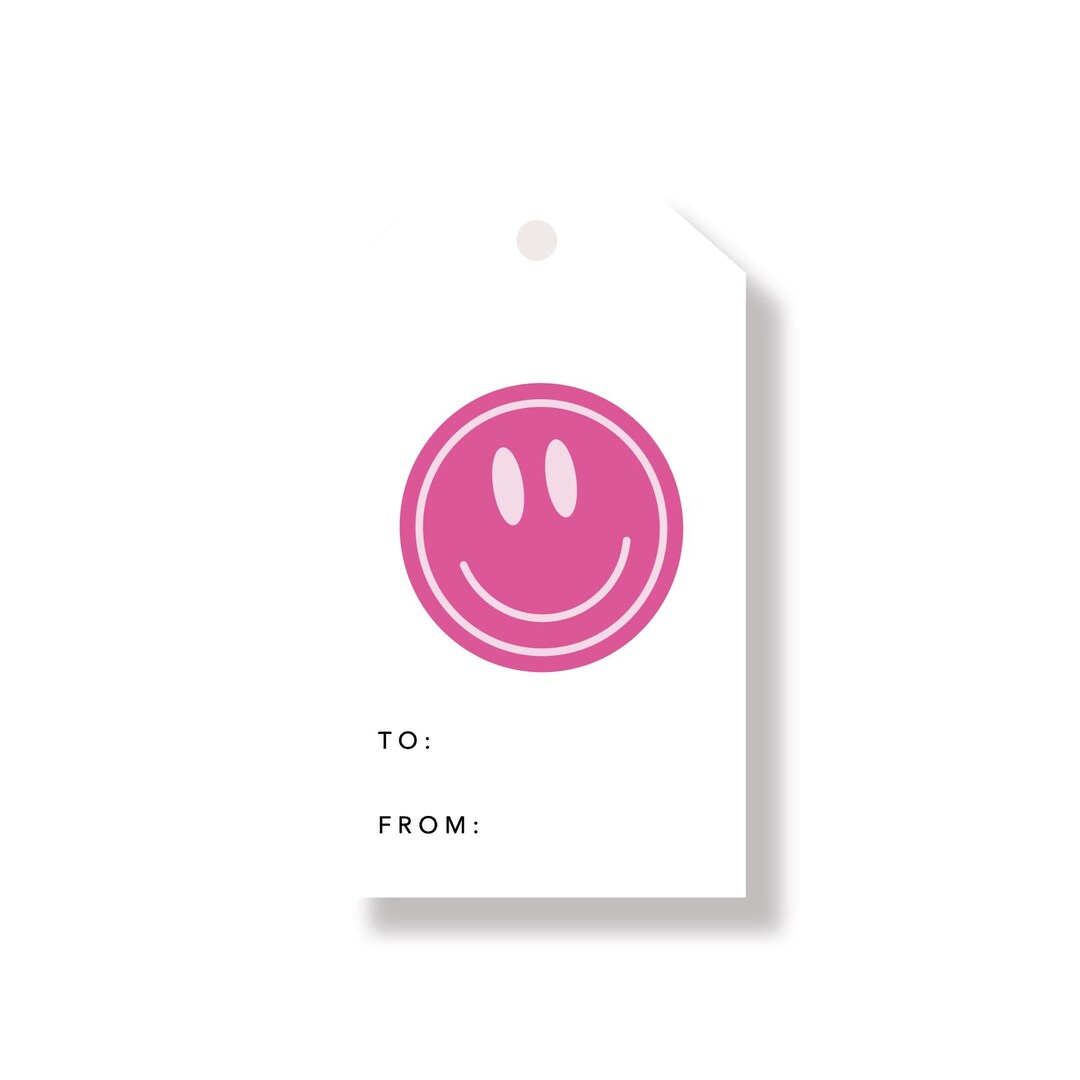 Smiley Face Pink Small Gift Tags, Set of 6, Friendship, Love, Thank You ...