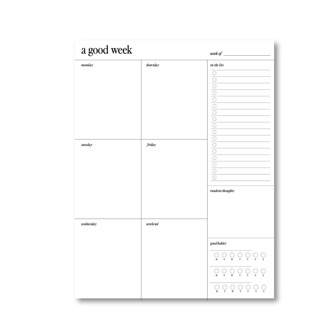 A Good Week Weekly Planning Notepad | Organizational Notepad | Social ...