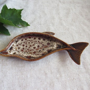 Fosters Pottery Dolphin Shaped Dish in Brown Honeycomb Glaze Vintage ...