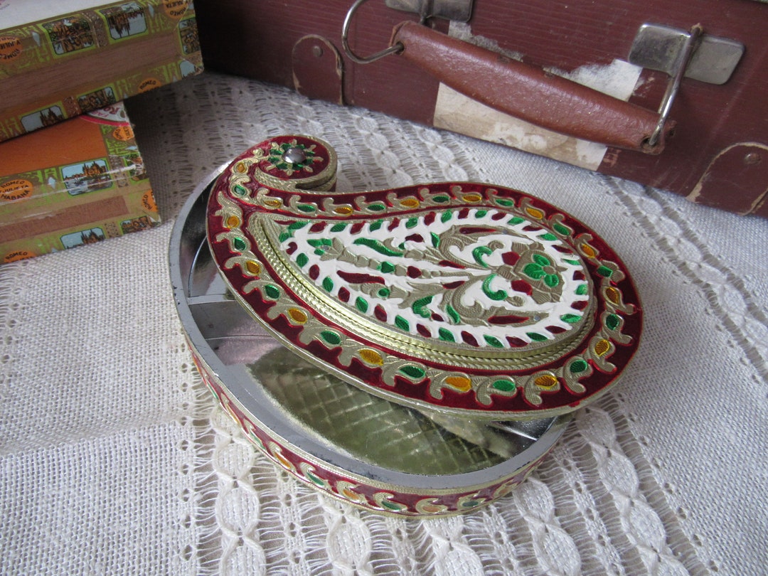 Vintage Treasure Box Bright Shiny Metallic Box With Sliding Lid Covered ...