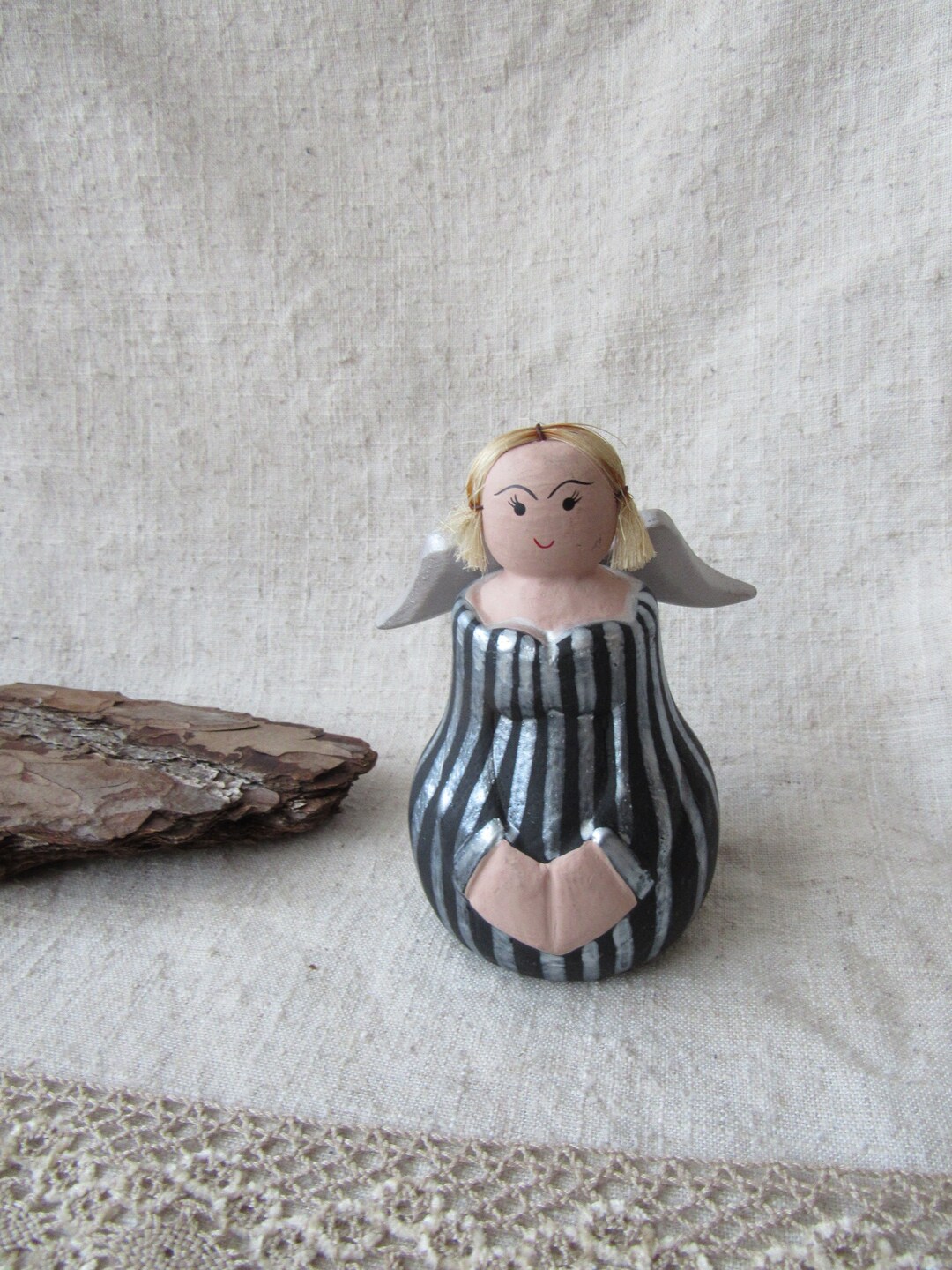 Vintage Angel, Black Silver Angel Statue, Angel With Silver Wings ...