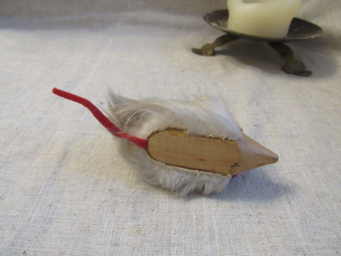 Fluffy small rat vintage rat with red ears wood toy with | Etsy
