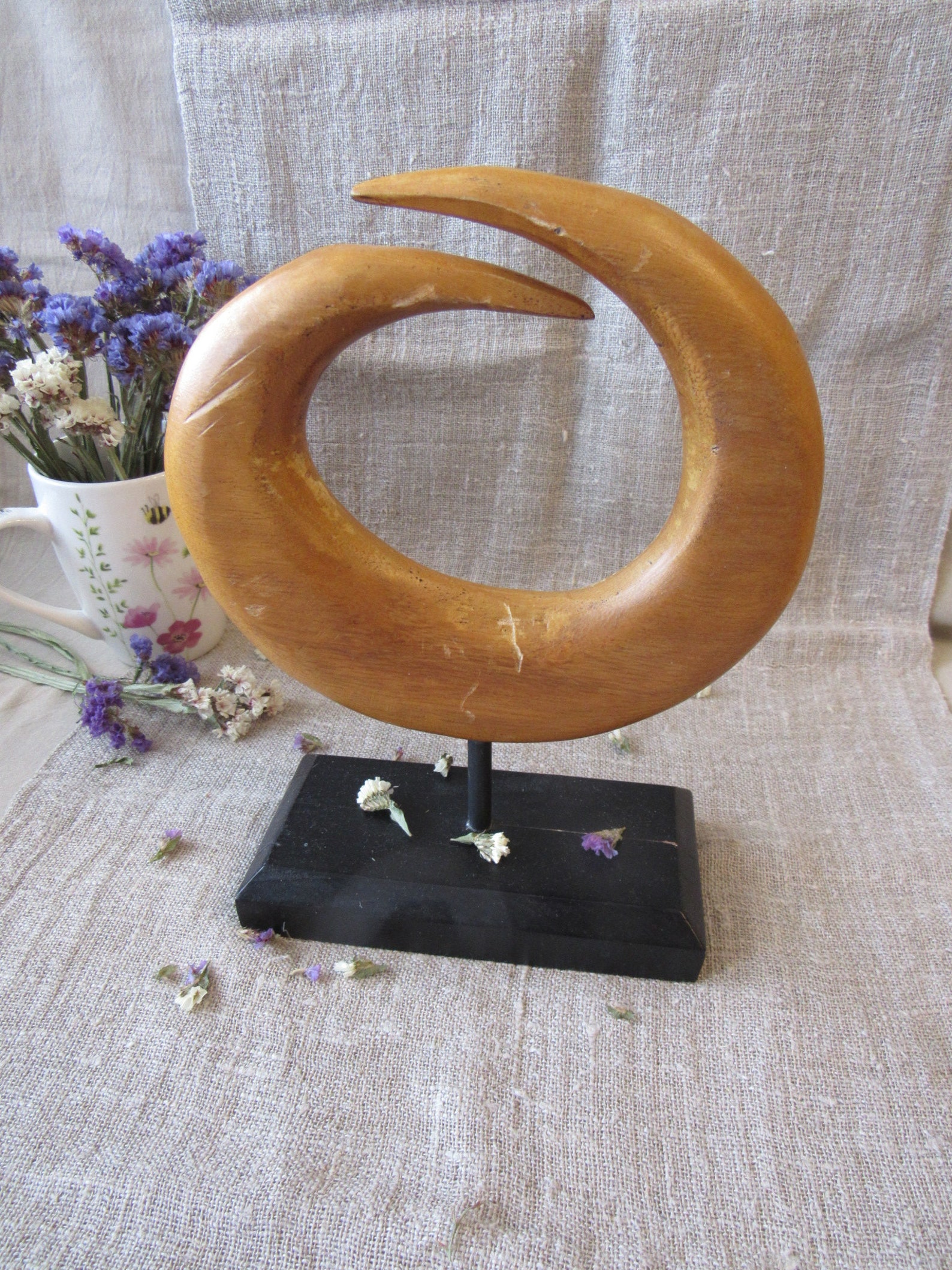 Wooden Moon Decor Crescent Moon on Postament Figurine Brown - Etsy