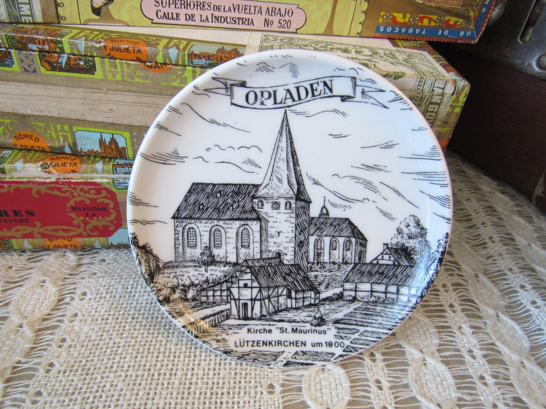 Opladen Souvenir Plate, Vintage Porcelain Miniature Plate, Black and ...