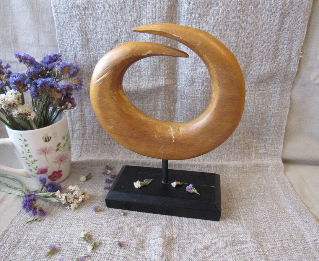 Wooden Moon Decor Crescent Moon on Postament Figurine Brown - Etsy