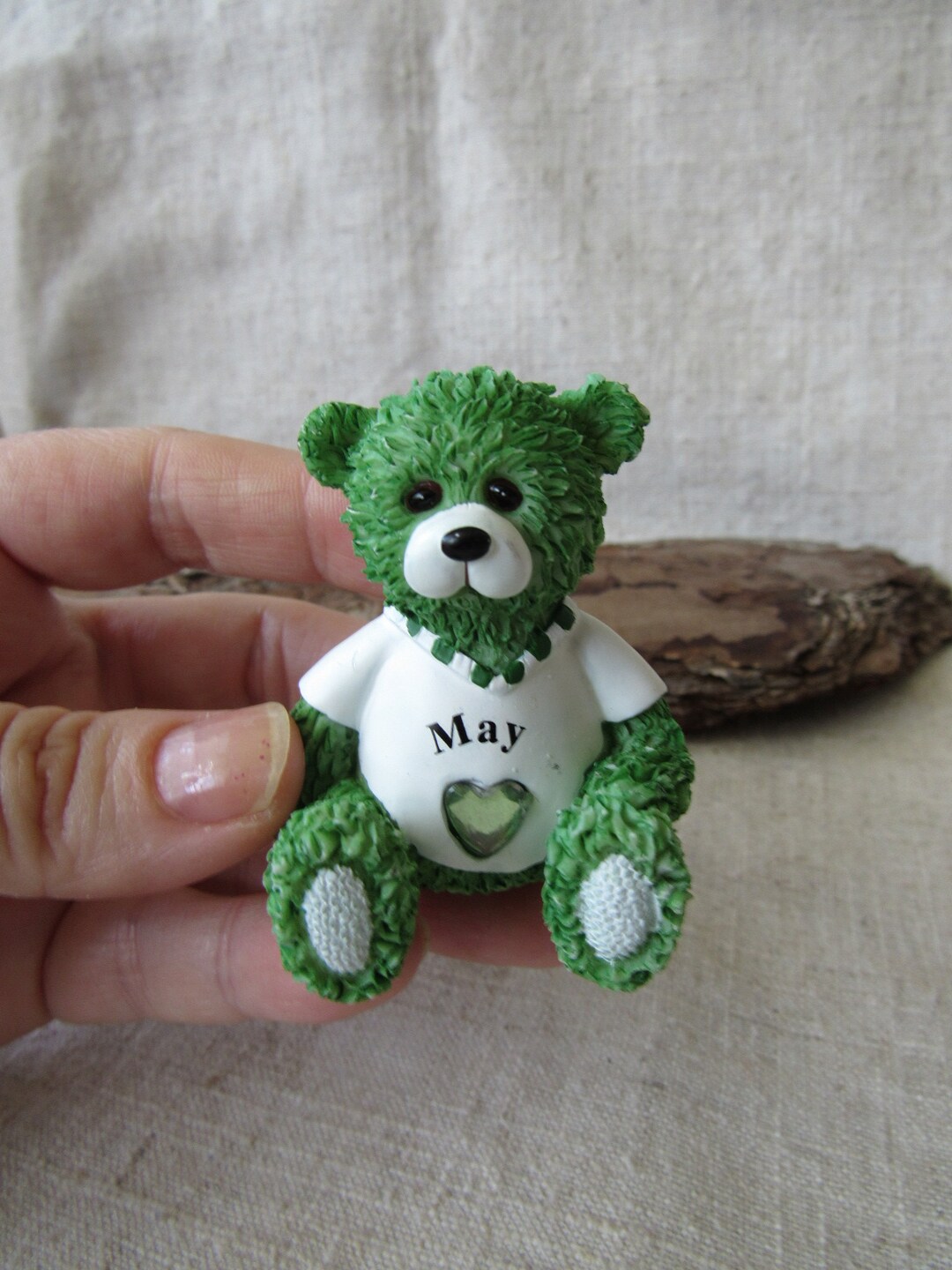 May Birthday Bear Figurine: Green Resin Bear With Heart - Etsy