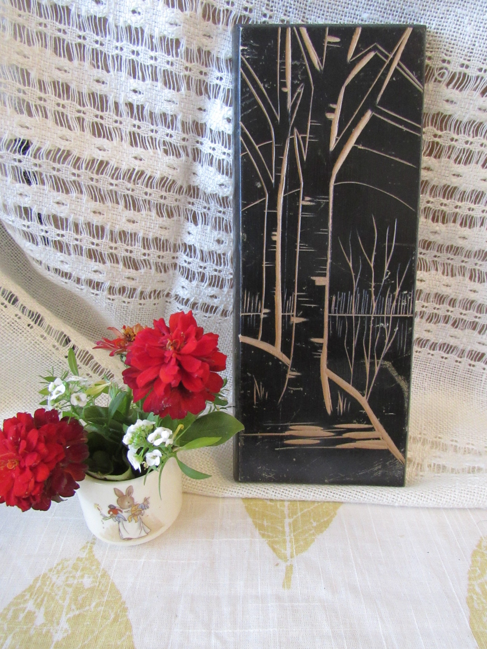 black-wood-wall-decor-vintage-carved-black-picture-birch-etsy