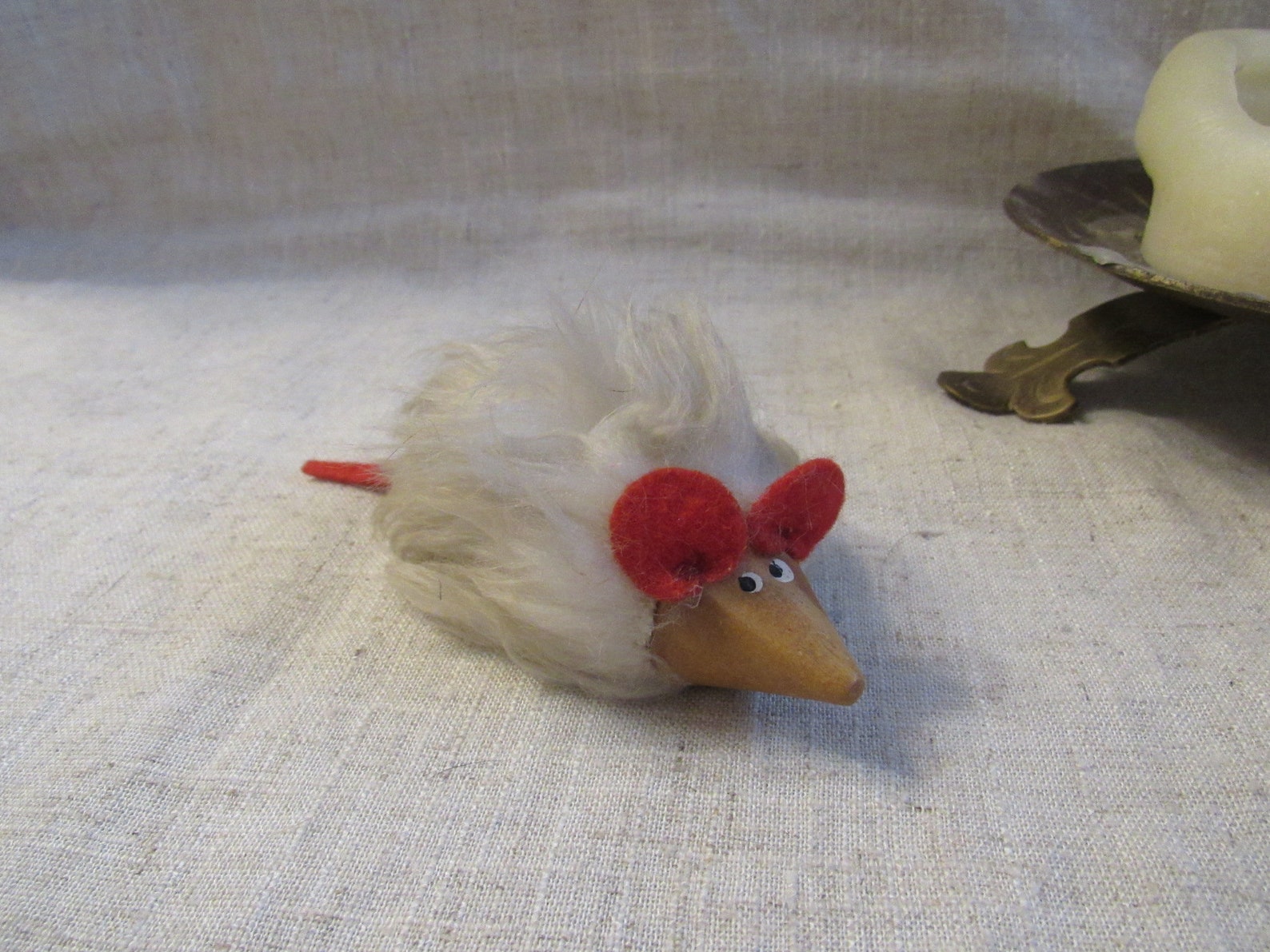 Fluffy small rat vintage rat with red ears wood toy with | Etsy