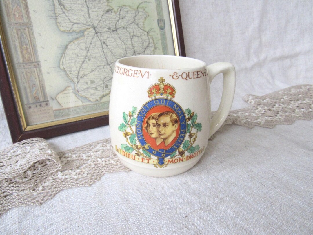Antique 1937 Coronation Mug, King George VI Queen Elizabeth Mug by ...