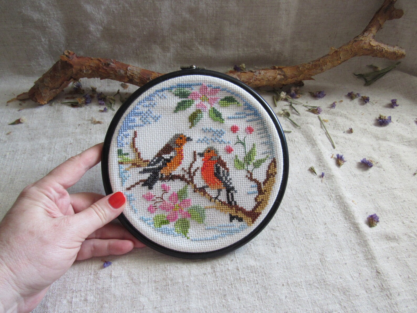 VINTAGE Embroidered Birds Pair of Robins on Branch Wall - Etsy