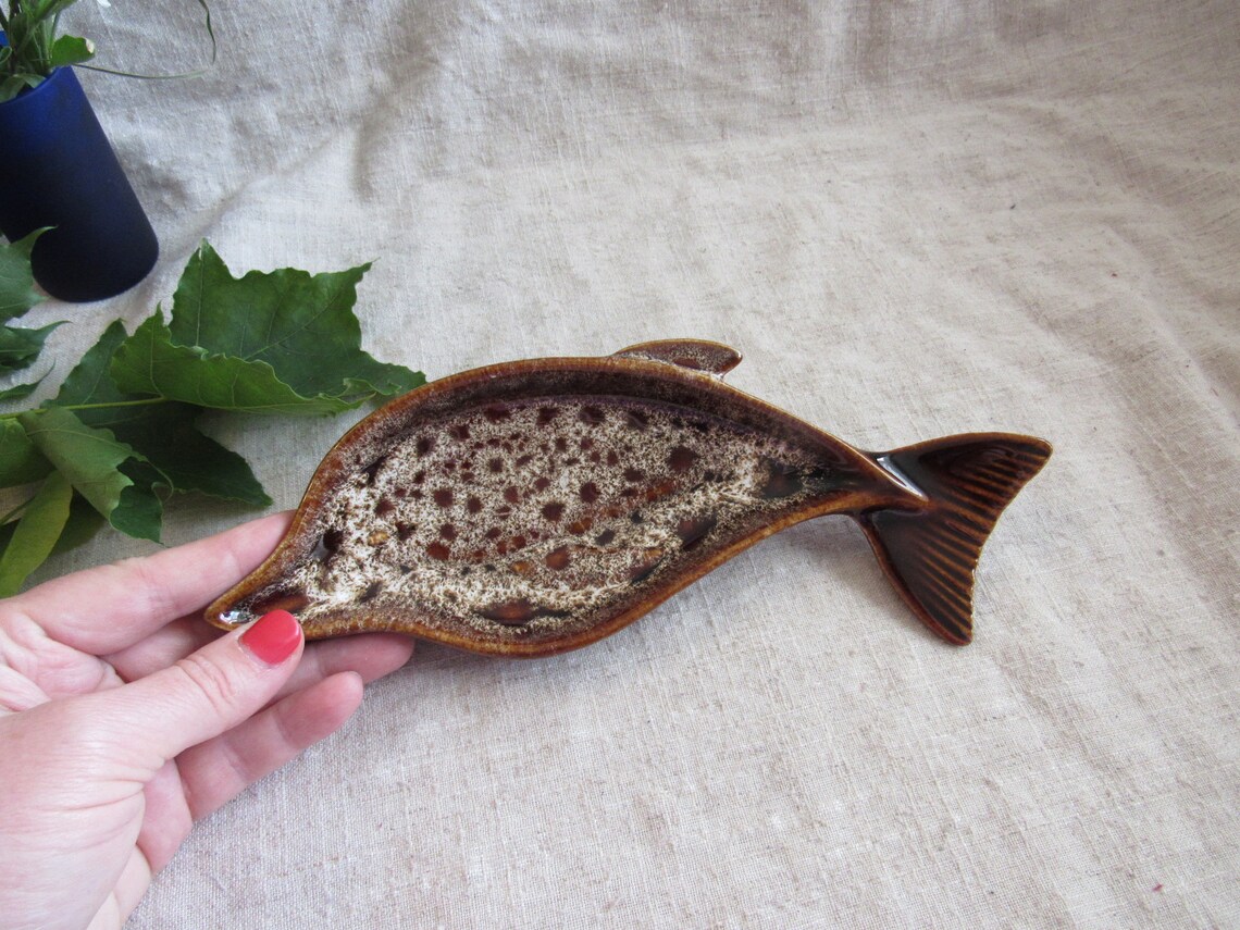 Fosters Pottery Dolphin Shaped Dish in Brown Honeycomb Glaze - Etsy