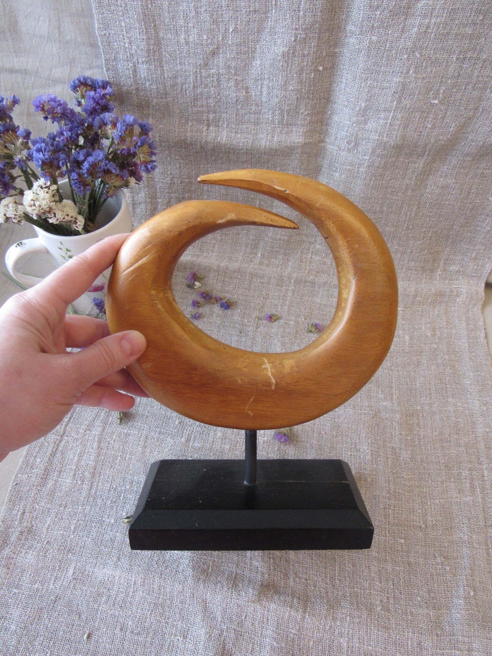 Wooden Moon Decor Crescent Moon on Postament Figurine Brown - Etsy